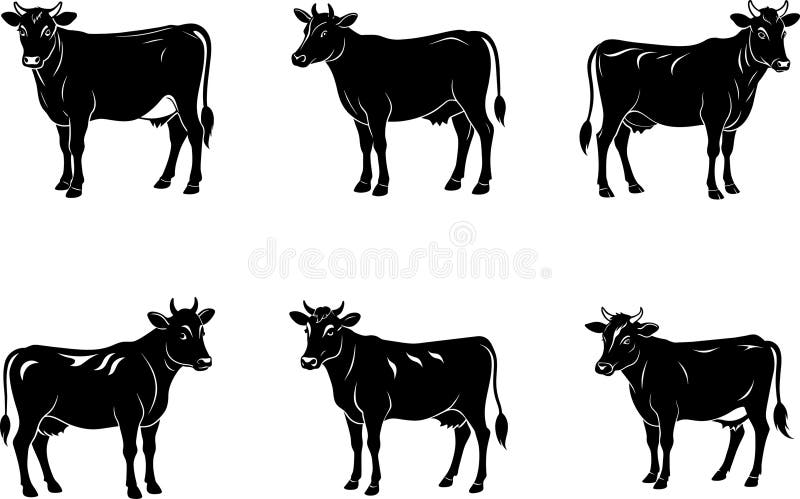 Farm Livestock Cow Pictogram or Countryside Domestic Milk Cows, Stock ...