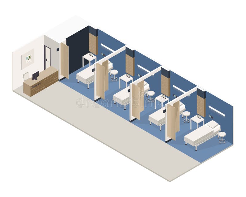Vector Isometric Low Poly Medical Clinic Interior. Shared Hospital Room ...
