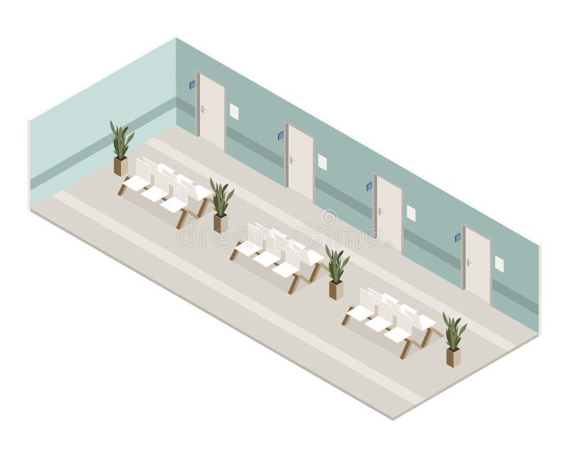 Vector Isometric Low Poly Medical Clinic Interior. Hospital Adjoining ...