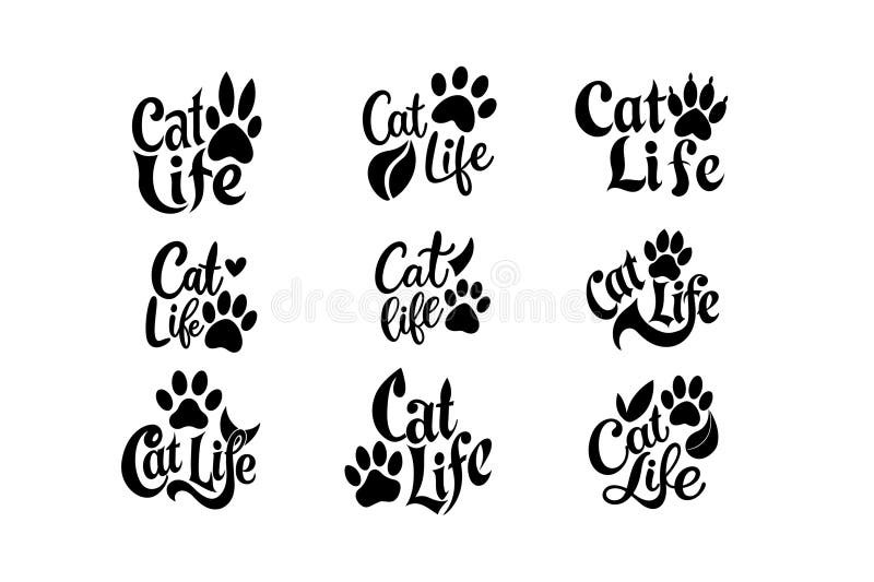 Cat Life, Calligraphy with Paw Print Set. Quotes Collection for T-shirt ...