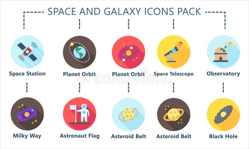Space and Galaxy Rounded Multi Color Icons Pack Stock Vector ...