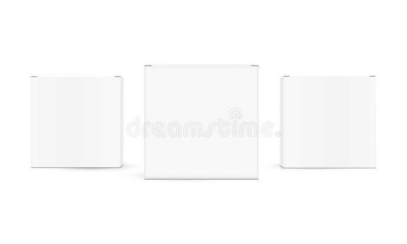 Three Square Packaging Boxes, Front View, Isolated on White Background ...