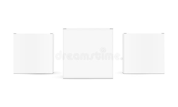 Three Square Packaging Boxes, Front View, Isolated on White Background ...