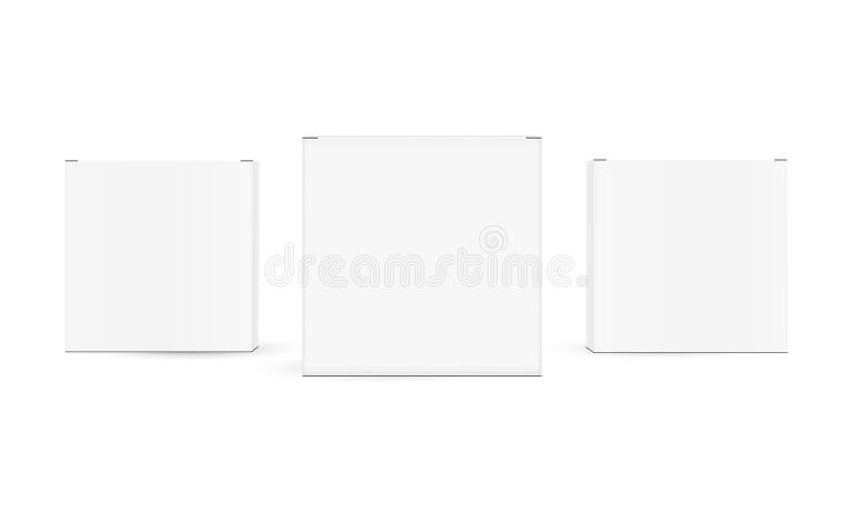 Three Square Packaging Boxes, Front View, Isolated on White Background ...