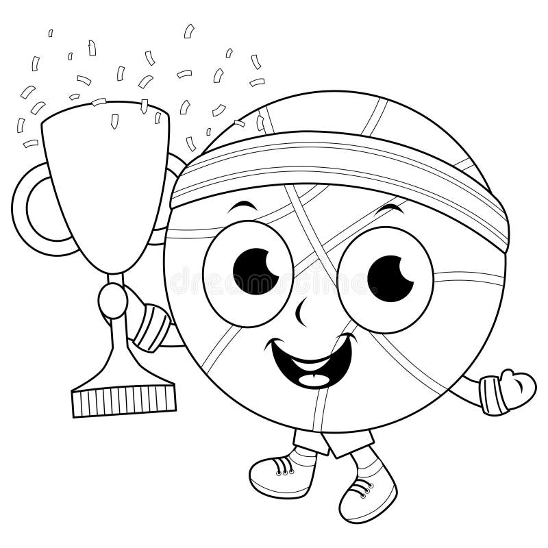 Champion Cartoon Basketball Holding a Trophy. Basketball Sports Player ...