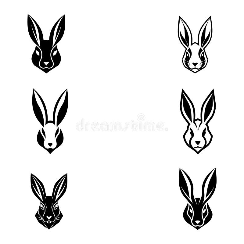 Series of Abstract Rabbit Head Logo Designs in Black and White. Stock ...