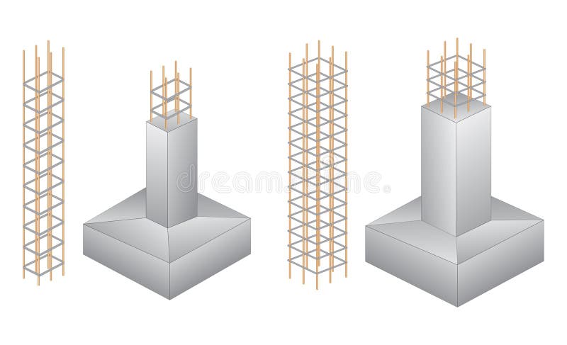 Set of Steel Column Foundation in Reinforced Concrete Block. 3D ...