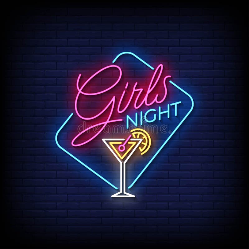 Girls Night Neon Sign on Brick Wall Background Vector Stock Vector ...