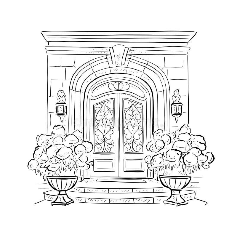 Hotel front facade drawing stock vector. Illustration of building ...