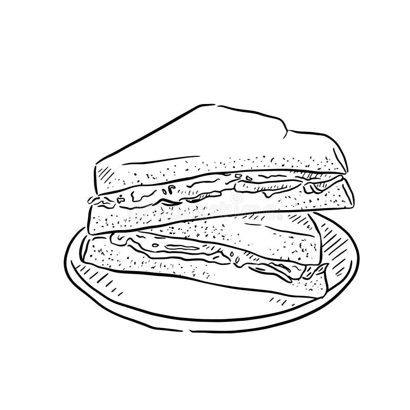 Sandwich Line Drawing in Black and White Stock Vector - Illustration of ...