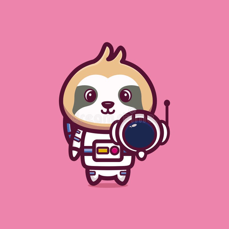 Vector Cute Astronaut Sloth Holding Helmet Cartoon Vector Illustration ...