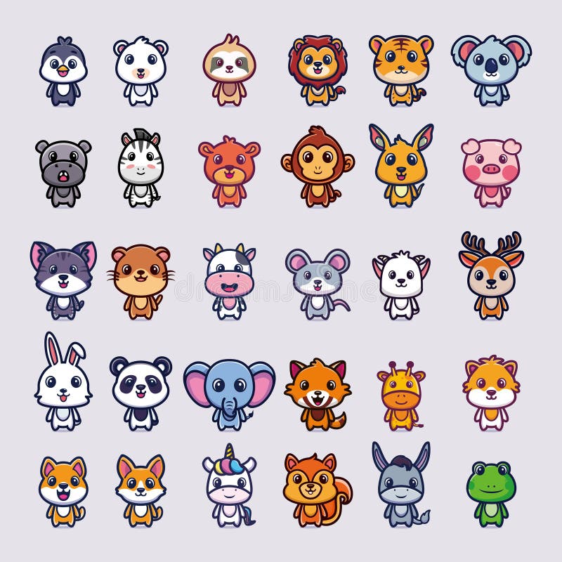 Vector Cute Animal Cartoon Bundle Set Stock Vector - Illustration of ...