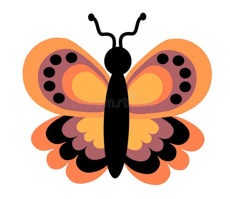 Orange Butterfly with Abstract Ornament Design Wings. Insect Element ...