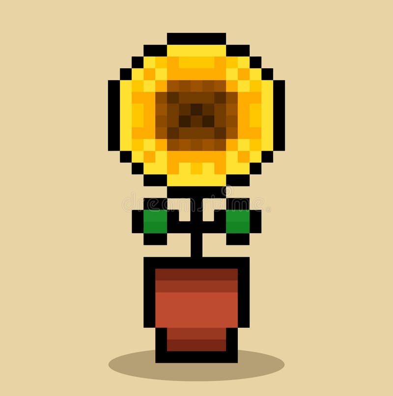 Sunflower in 8bit Pixel Art. Stock Vector - Illustration of green ...