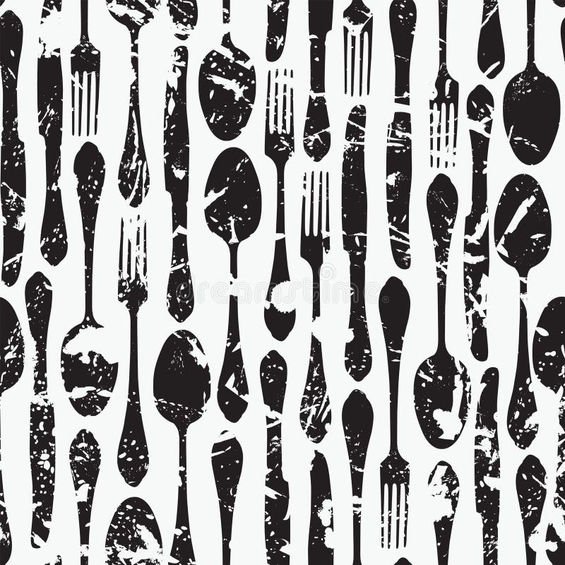 Seamless Pattern with Cutlery Fork Spoon and Knife Stock Vector ...