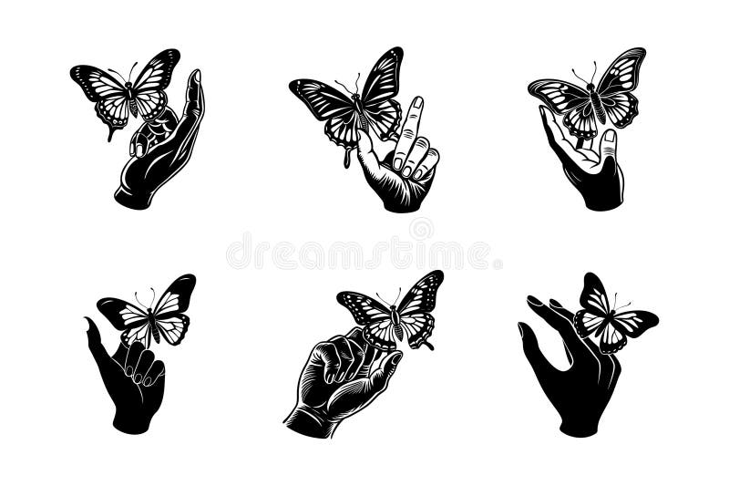 Hand with Butterfly on Finger Stock Vector - Illustration of black ...