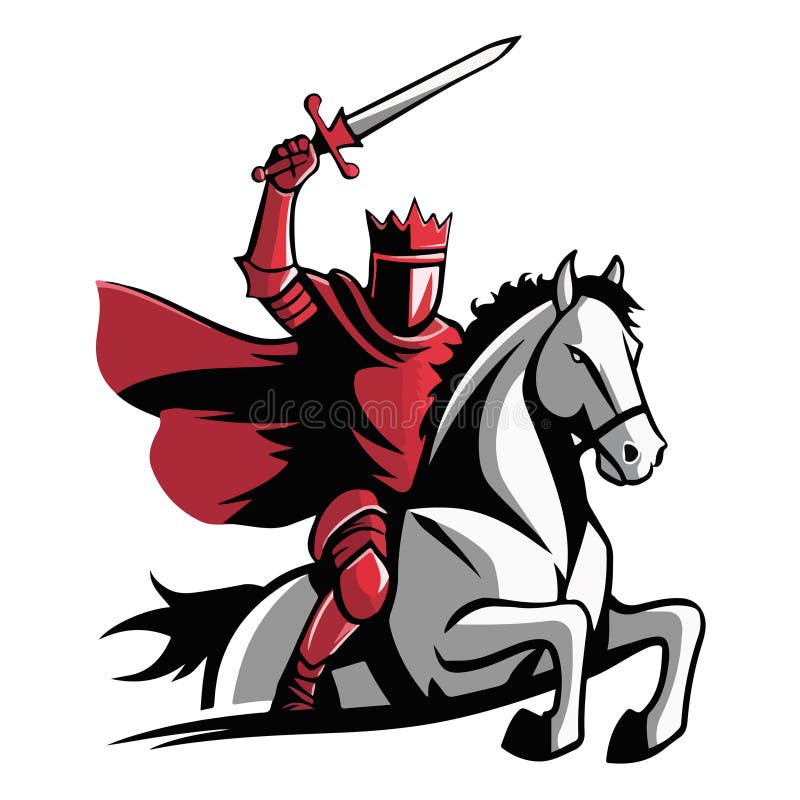 Valiant Knight: Horseback Hero with Sword Stock Vector - Illustration ...