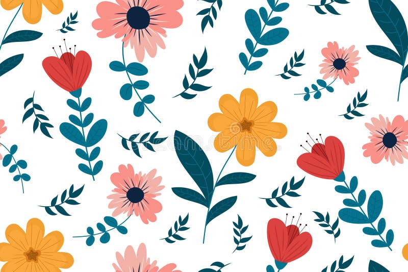 Cute Botanical Pattern with Flowers on White Isolated Background. Stock ...