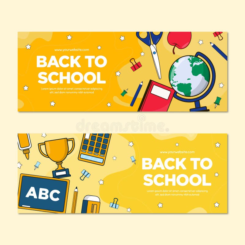 Flat Back To School Horizontal Banners Set Template Back To School ...