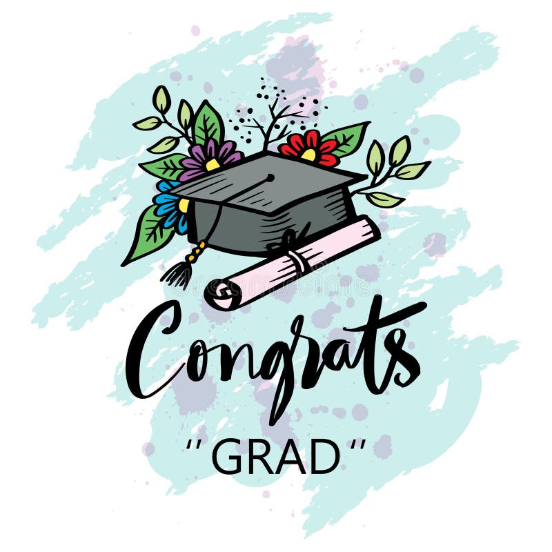 Congrats Graduates. Hand Drawn Lettering Greeting Card Stock Vector ...