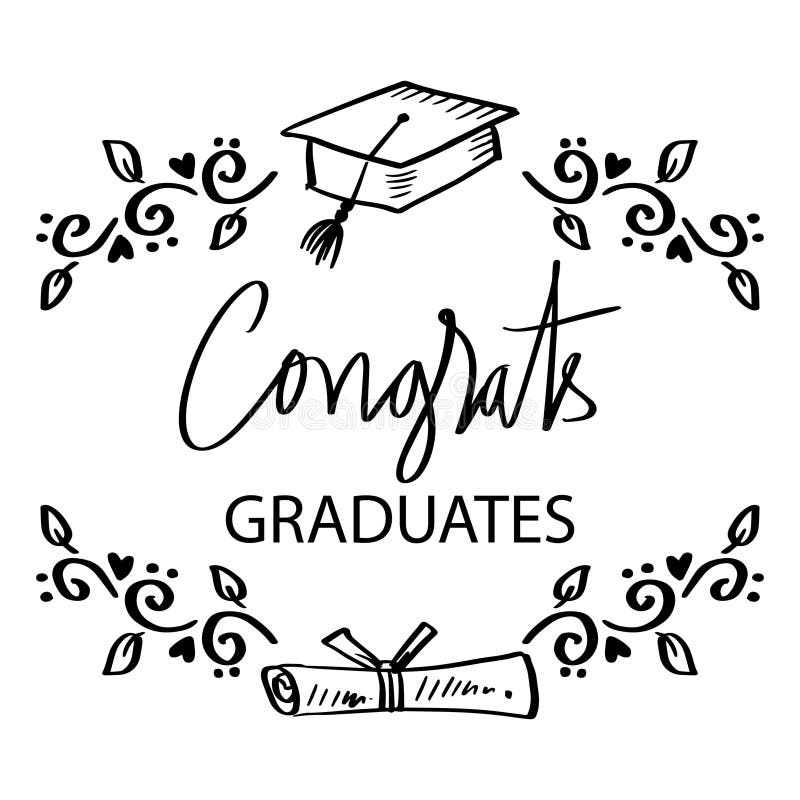 Congrats Graduates. Hand Drawn Lettering Greeting Card Stock Vector ...
