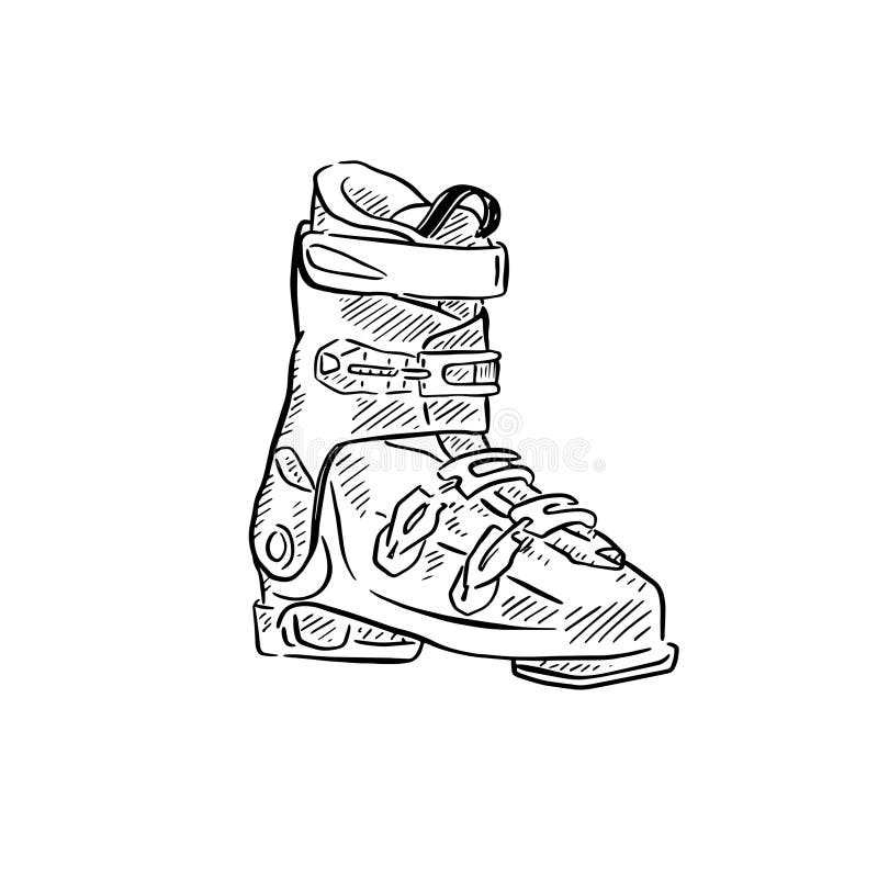 A Ski Boot Drawn in Black and White Stock Vector - Illustration of ...
