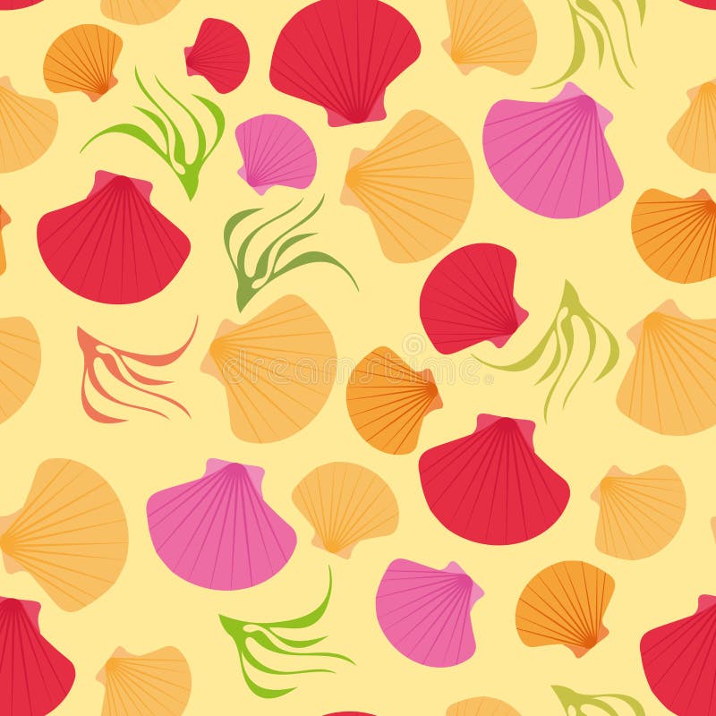 Seamless Pattern with Colorful Seashells on Beach. Stock Vector ...