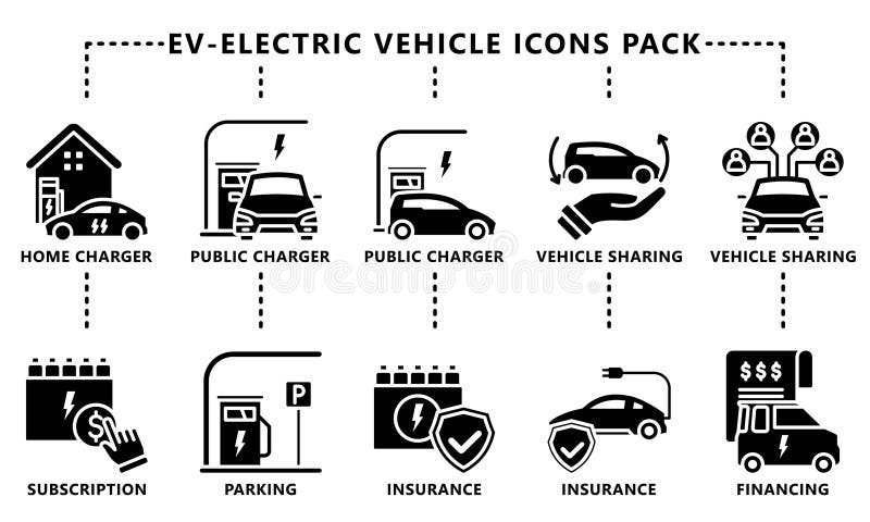 EV-Electronic Vehicles Glyph Icons Pack Stock Vector - Illustration of ...