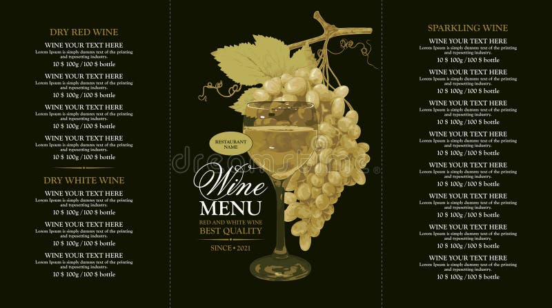 Wine Menu Template with Price List for a Restaurant or Bar Stock ...