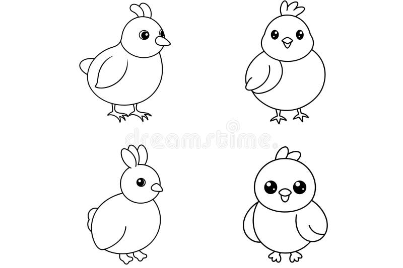 Adorable Cartoon Birds Coloring Page - Hand Drawn Funny Comic ...