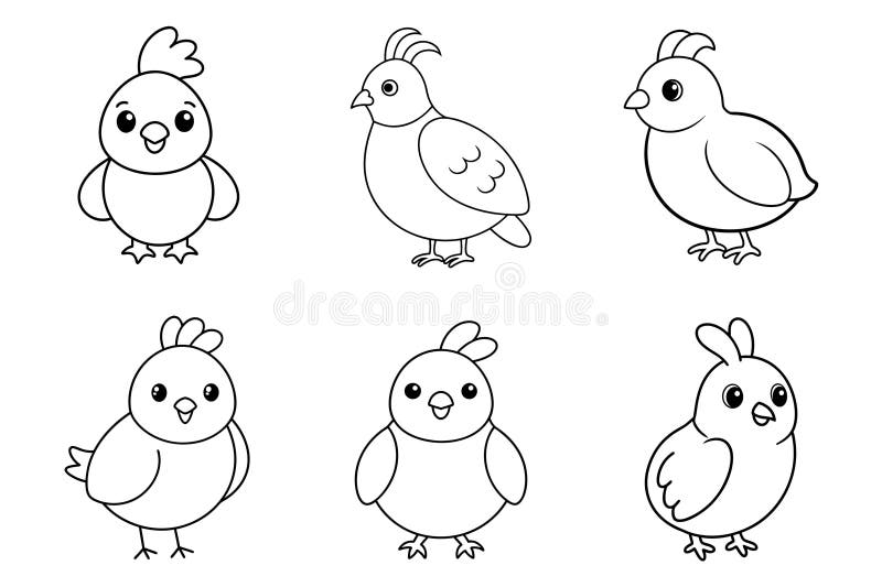 Adorable Cartoon Birds Coloring Page - Hand Drawn Funny Comic ...