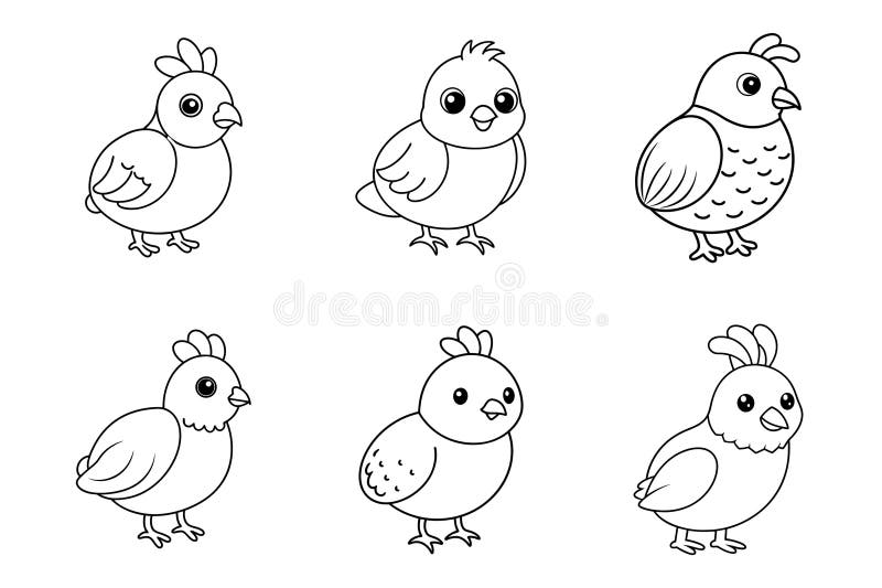 Adorable Cartoon Birds Coloring Page - Hand Drawn Funny Comic ...
