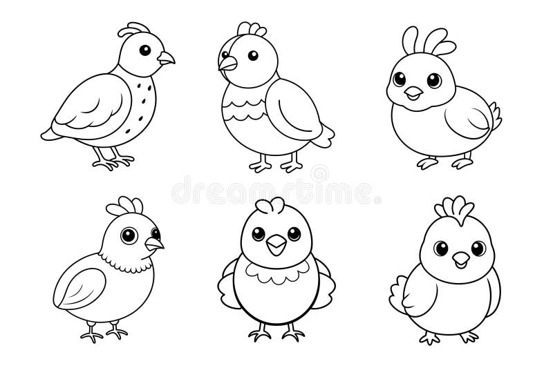 Adorable Cartoon Birds Coloring Page - Hand Drawn Funny Comic ...
