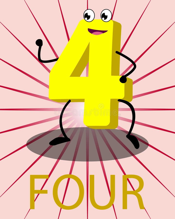 Cute Cartoon Figures. Fun To Learn for Kids. Number Four Stock Vector ...