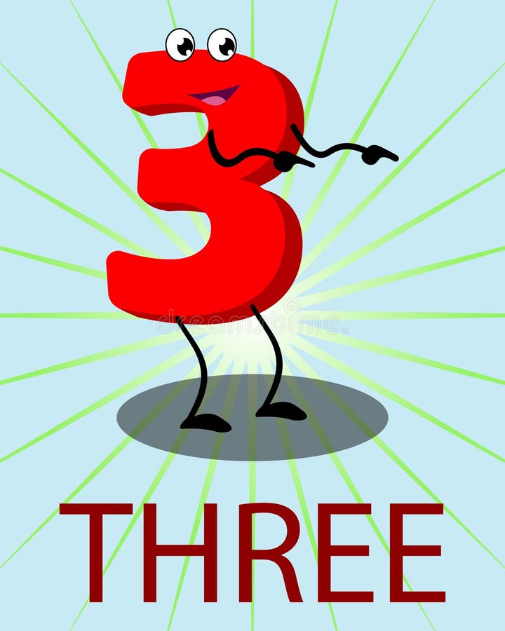Cute Cartoon Figures. Fun To Learn for Kids. Number Three Stock Vector ...