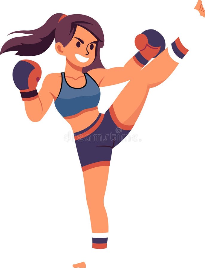 Young Female Muay Thai Kick Boxing Girl Stock Vector - Illustration of ...