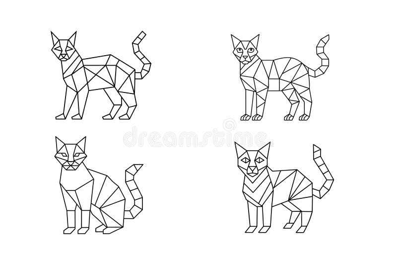 Abstract Geometric Cat Line Art Stock Illustration - Illustration of ...