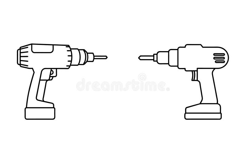 A Set of Hand Drill Vector Line Art Illustrations Stock Illustration ...