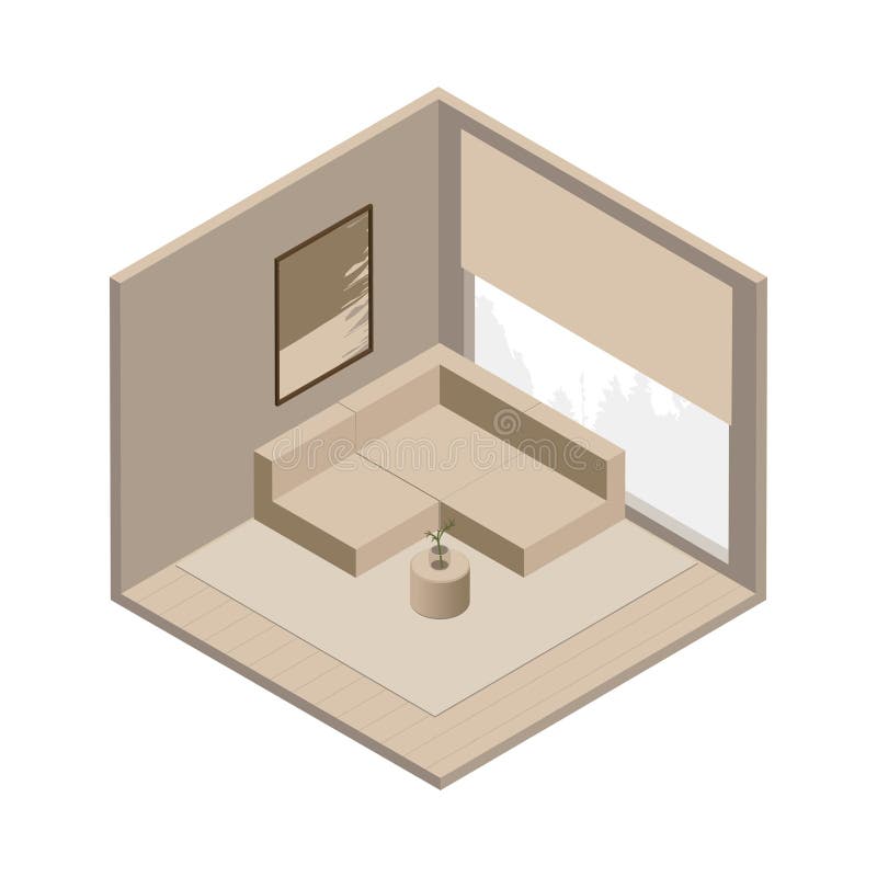 Vector Isometric Low Poly Minimalistic Cozy Living Room with Various ...