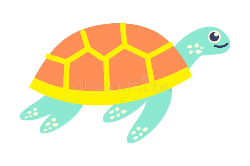Vector Illustration of a Cheerful Cartoon Turtle with an Orange Shell ...