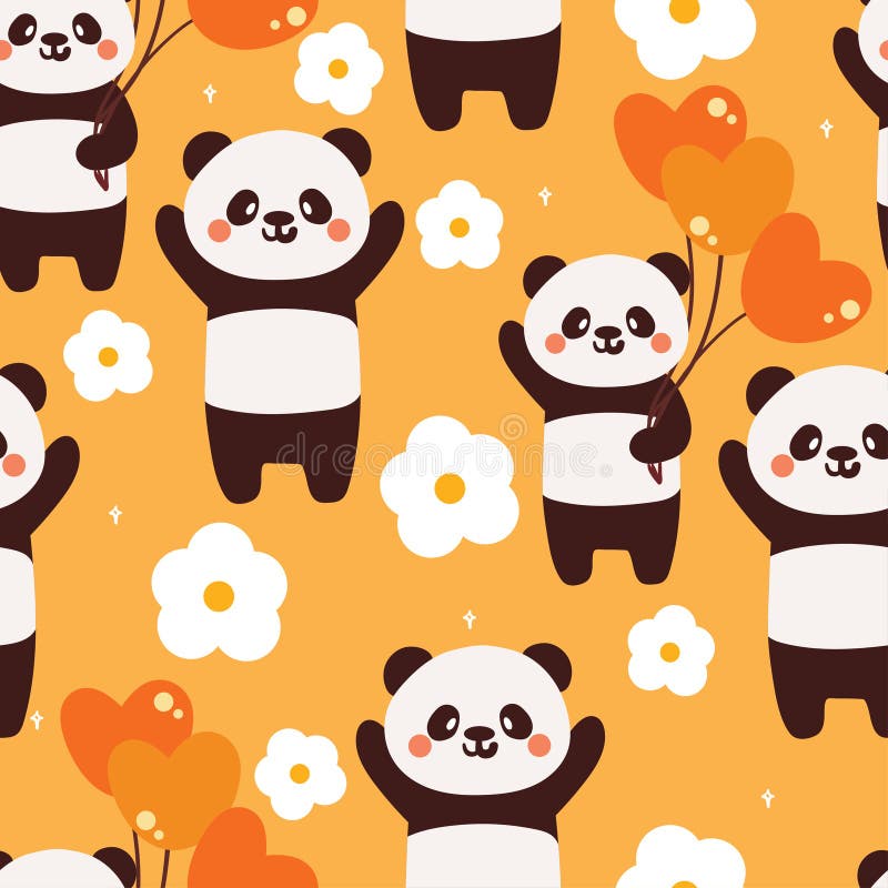Seamless Pattern Cartoon Panda with Balloon and Sky Element Stock ...