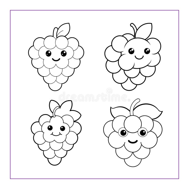 Cute grapes fruit sticker stock vector. Illustration of ideal - 323194843