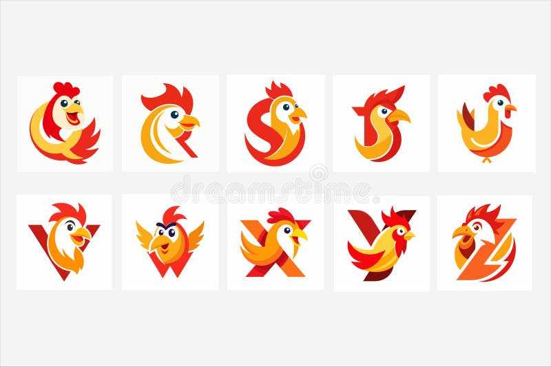 Alphabet Style Chicken Logos Artistic Branding Solutions Stock Vector ...