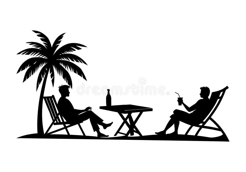 Beach Chair and Table Palm Tree Silhouette Vector - Two Friends ...