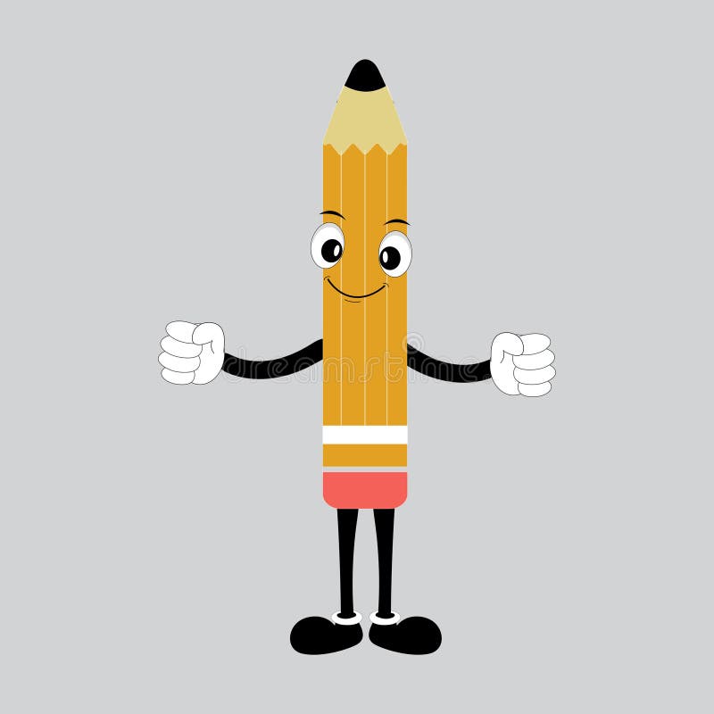 Pencil Mascot Vector Character Education or Study Sticker Icon Stock ...