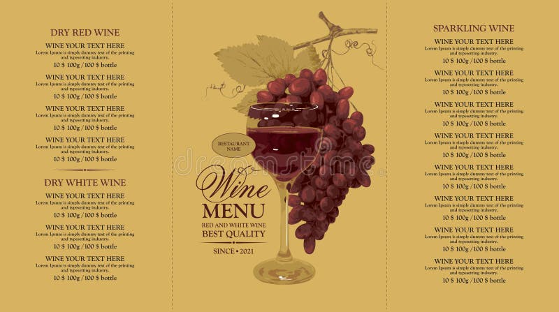 Wine Menu Template with Price List for a Restaurant or Bar Stock ...