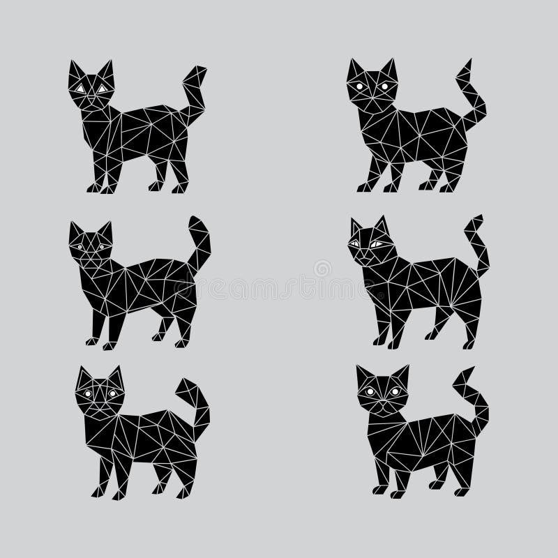 Cute Geometric Cat Mascots Made Out of Triangles, Silhouette Vector ...