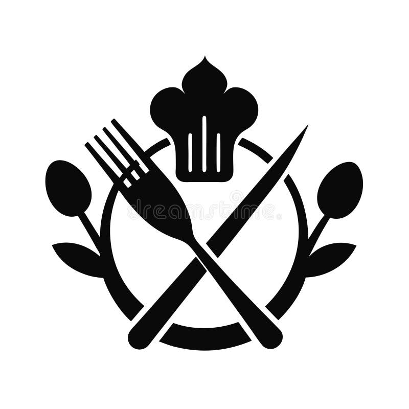 Round Food Icon with Chef Hat and Kitchen Utensil Silhouette Collection ...