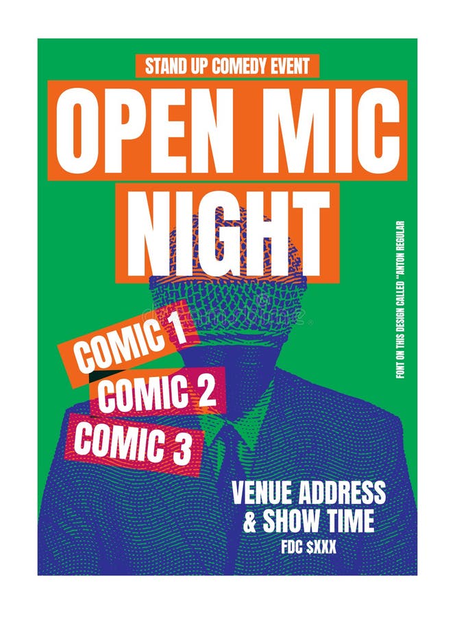 Open Mic Night Poster, for Comedy Club or Stand Up Comedy Event, Stock ...