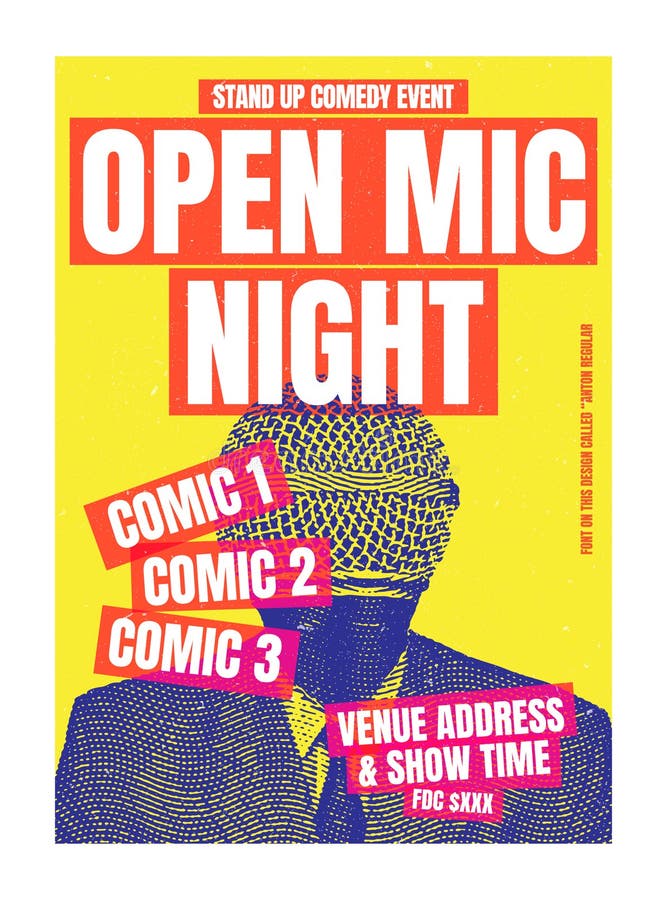 Open Mic Night Poster, for Comedy Club or Stand Up Comedy Event, Stock ...